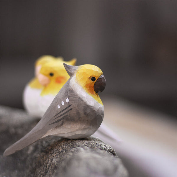 Handmade Carved Wooden Cockatiel Bird Figurine – KEAIART